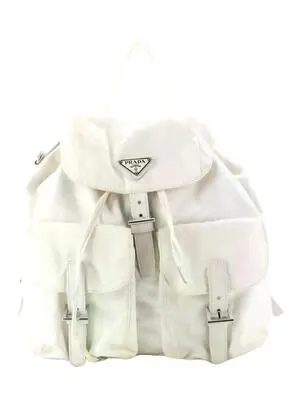 Prada Vela Double Front Pocket Tessuto With Saffiano Leather Medium Backpack - White