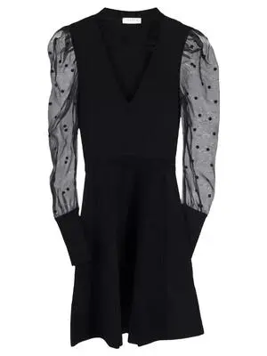Sandro Polka-dot Mini Dress With Sheer Sleeves - Black