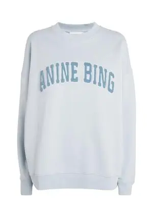 ANINE BING Cotton Logo Miles Sweatshirt - Blue