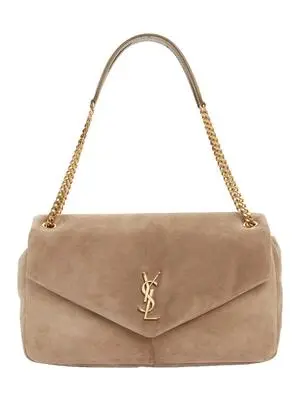 Saint Laurent Large Calypso Suede Shoulder Bag - Dry Grain