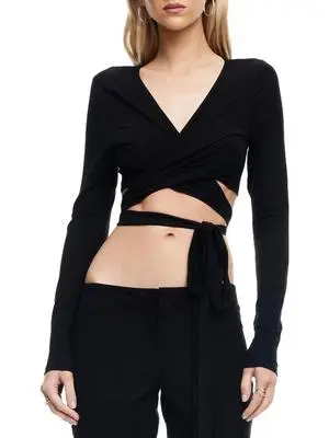 Lioness Boundless Long Sleeve Wrap Crop Top - Noir