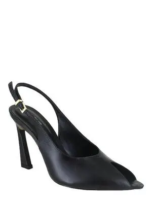 KENNETH COLE Priya Slingback Peep Toe Pump Black Leather