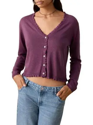 Mango Ruffle Trimmed Cropped Cardigan - Purple