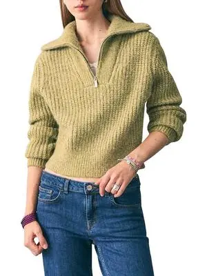 Mango Quarter-zip Stand Collar Sweater - Lime