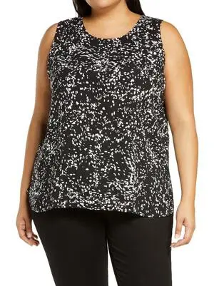 Halogen Woven Shell Top - Black- Ivory Mackenna Dot