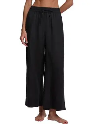 Polo Ralph Lauren Wide Leg Linen & Cotton Drawstring Pants - Black