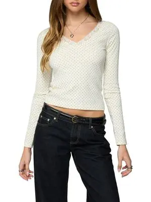 EDIKTED Lace Trim Dot Top
