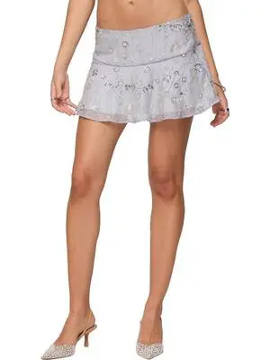 EDIKTED Kylie Beaded Miniskirt - Gray