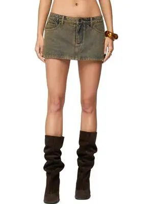 EDIKTED Camelia Denim Skort - Brown-washed