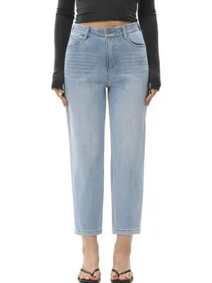BAYEAS Ultra High-waist Crop Slim Straight-leg Jeans - Light Blue
