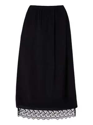 Simone Rocha Lace-trimmed Crepe De Chine Midi Skirt - Black