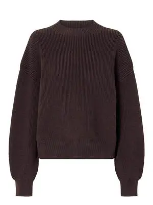 Another Tomorrow Ribbed Merino Wool Pullover Sweater - Brown
