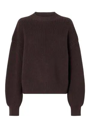 Another Tomorrow Ribbed Merino Wool Pullover Sweater Dark Brown