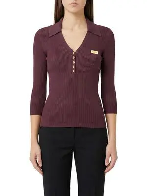 Elisabetta Franchi Ribbed Knit Polo Shirt - Brown
