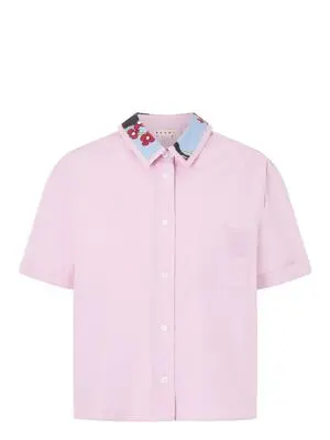 Marni Embroidered Floral-print Cotton-poplin Shirt - Pink