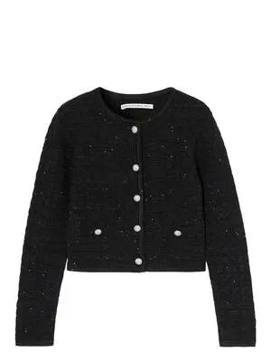 Alessandra Rich Cropped Embellished Knitted Cardigan - Black