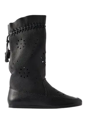 Isabel Marant Welky Laser-cut Textured-leather Boots - Black
