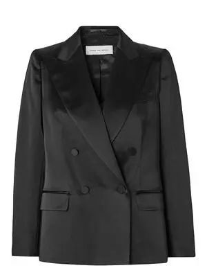 Dries Van Noten Double-breasted Cotton-blend Satin Blazer - Black