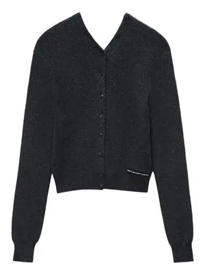 Alexander Wang Knit Logo Label High Neck Button Up Cardigan - Grey