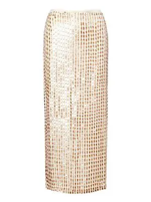ZANKOV Marcella Beaded Silk Midi Skirt - Ivory