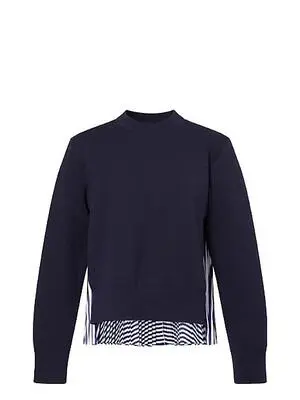 Sacai Striped Pleated Cotton-blend Sweatshirt - Navy