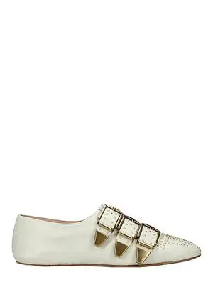 Chloé Susan Buckled Flat Leather Pumps - White