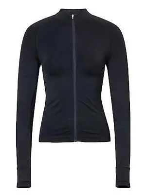 ADANOLA Seamless Zip-up Workout Top - Black