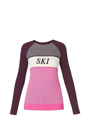 Sweaty Betty Ribbed Base Layer Ski Top - Purple Stripe Print