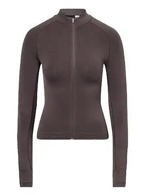ADANOLA Seamless Zip-up Workout Top - Coffee Bean