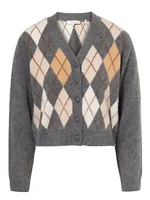 FRAME Brushed-knit Argyle Wool-blend Cardigan - Grey Multi