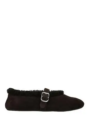 Alaïa Shearling-trim Suede Ballet Flats - Dark Brown