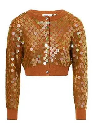 ZANKOV Mina Sequinned Wool And Cashmere-blend Cardigan - Tobacco