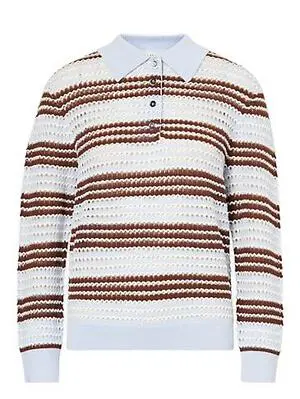 ZANKOV Ryan Striped Crochet-knit Wool Polo Top - Baby Blue