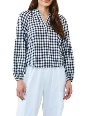 Bella Dahl Gingham Long Sleeve Popover Top - Navy Gingham