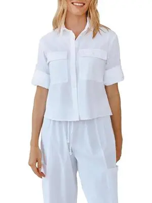 Bella Dahl Short Sleeve Utility Button-up Shirt - White
