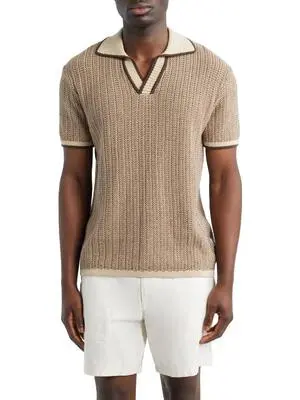 MAVRANS Marled Johnny Collar Polo - Brown