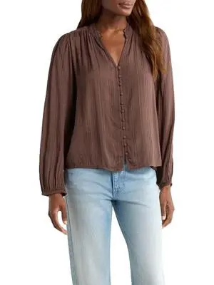 Lucky Brand Shine Button-Front Top Chocolate Brown