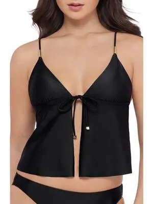 Steve Madden Tie Front Crop Tankini Top - Raven Black