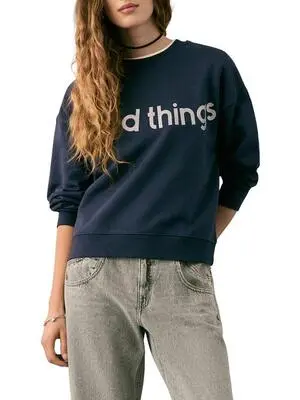 Mango Glitter Message Cotton Sweatshirt - Navy