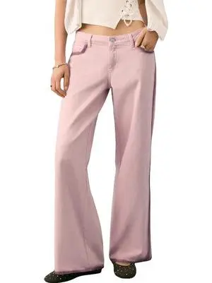 Mango Contrast Trim Wide Leg Jeans - Pale Pink