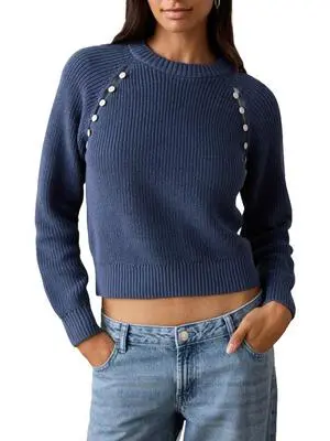 Mango Button Detail Crop Sweater - Blue