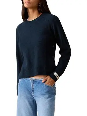 Mango Button Detail Crop Sweater - Navy