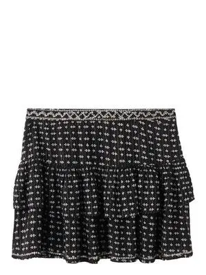 Mango Print Sequin Layered Ruffle Miniskirt - Black