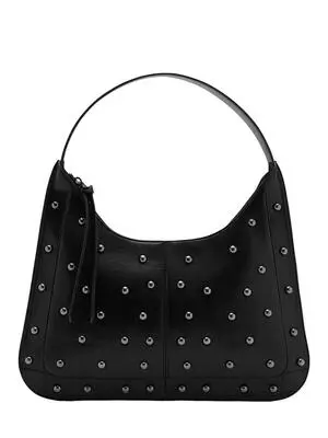 Mango Studded Faux Leather Shoulder Bag - Black