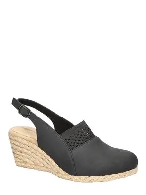 EASY WORKS BY EASY STREET Aloha Espadrille Wedge Slingback Pumps - Black