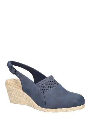 EASY WORKS BY EASY STREET Aloha Espadrille Wedge Slingback Pumps - Navy