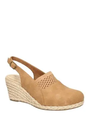 EASY WORKS BY EASY STREET Aloha Espadrille Wedge Slingback Pumps - Tan