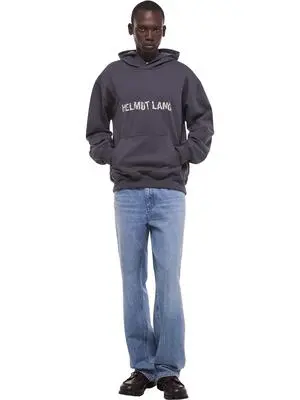 Helmut Lang Crumpled Logo Cotton Fleece Hoodie - Slate Blue