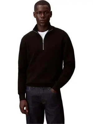 Calvin Klein Smooth Cotton Quarter-zip Sweater - Black