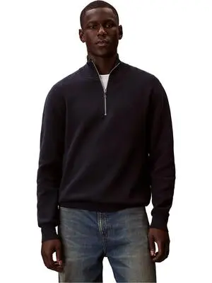 Calvin Klein Smooth Cotton Quarter-zip Sweater - Dark Sapphire